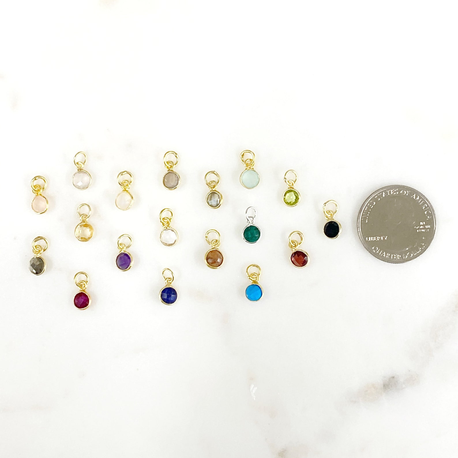 Tiny Round Gemstone Faceted Bezel Charm With Jump Ring in - Etsy