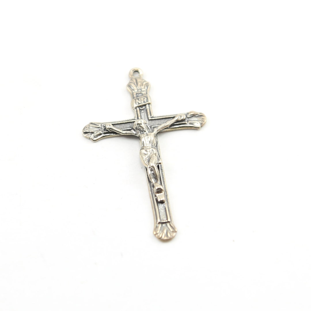 Sterling Silver Extra Large Crucifix Cross Detailed Charm Rosary ...
