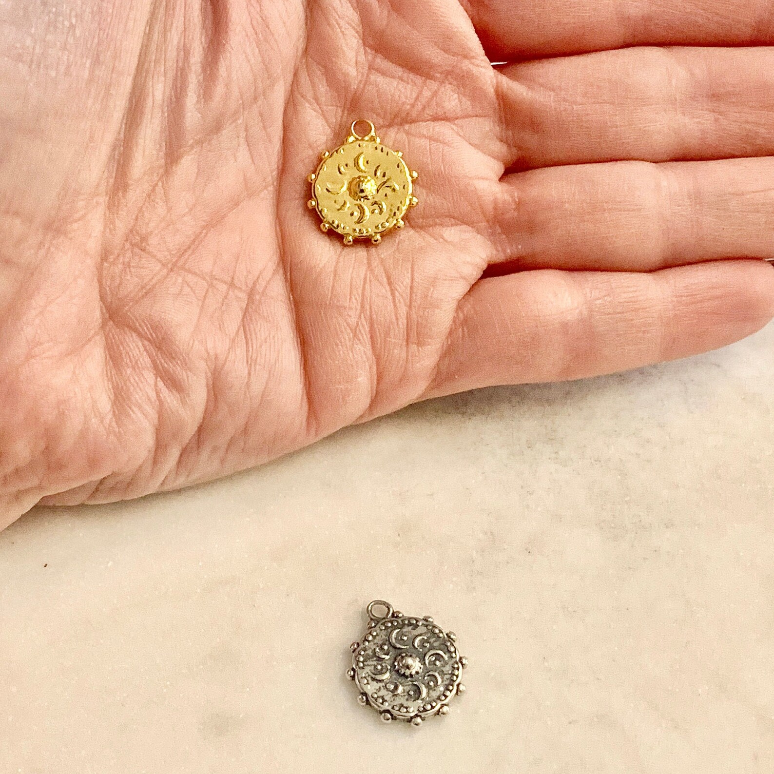 Celestial Coin Crescent Moon With Dotted Edge Rim Round Circle | Etsy