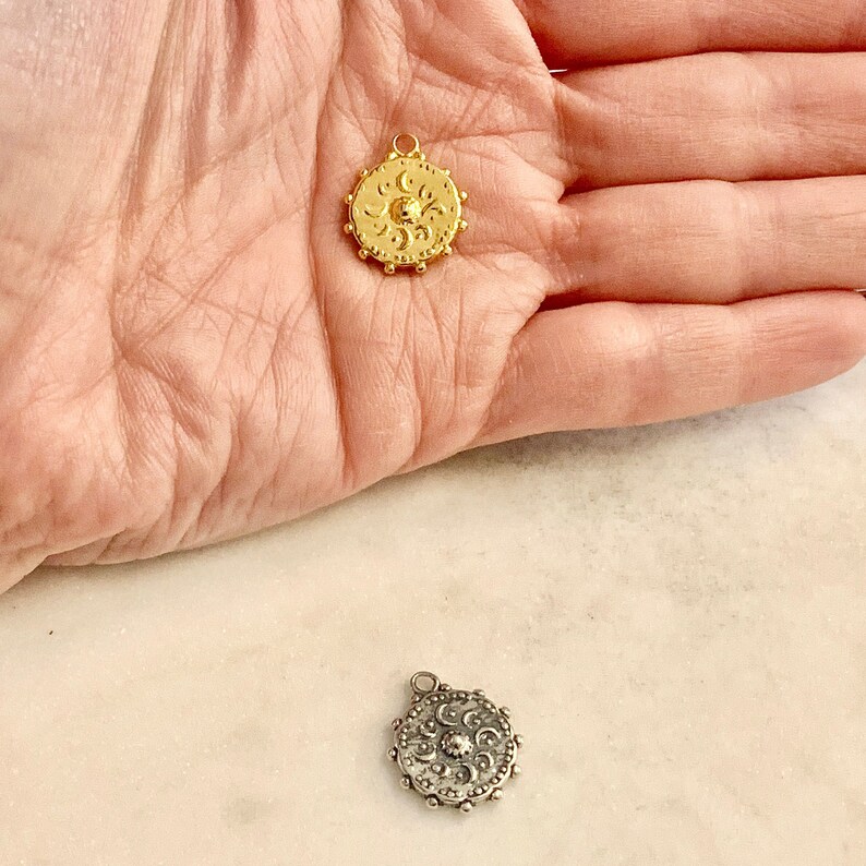 Celestial Coin Crescent Moon With Dotted Edge Rim Round Circle | Etsy