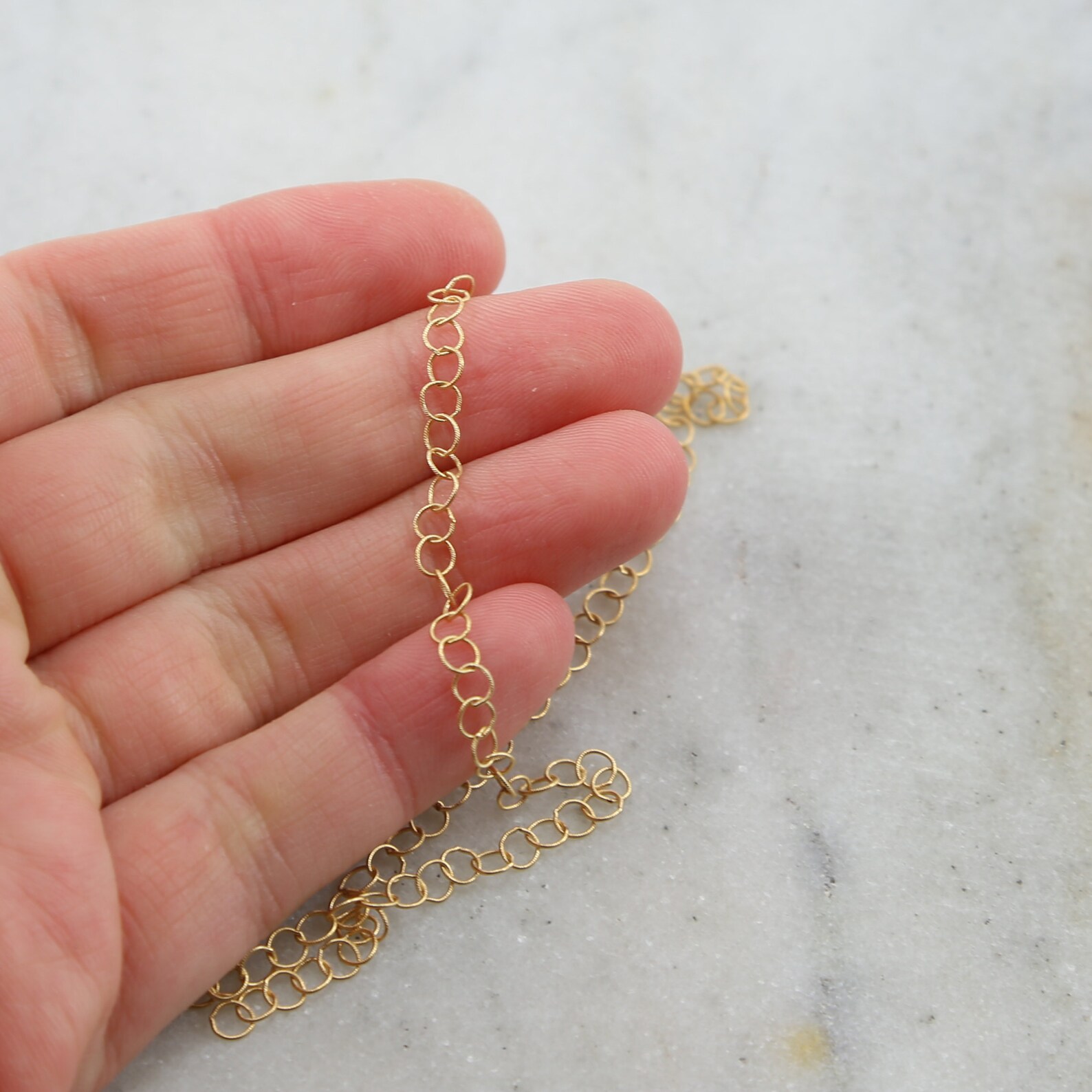 Small 3.5mm Dainty Round Link Textured Chain 14K Gold Filled | Etsy