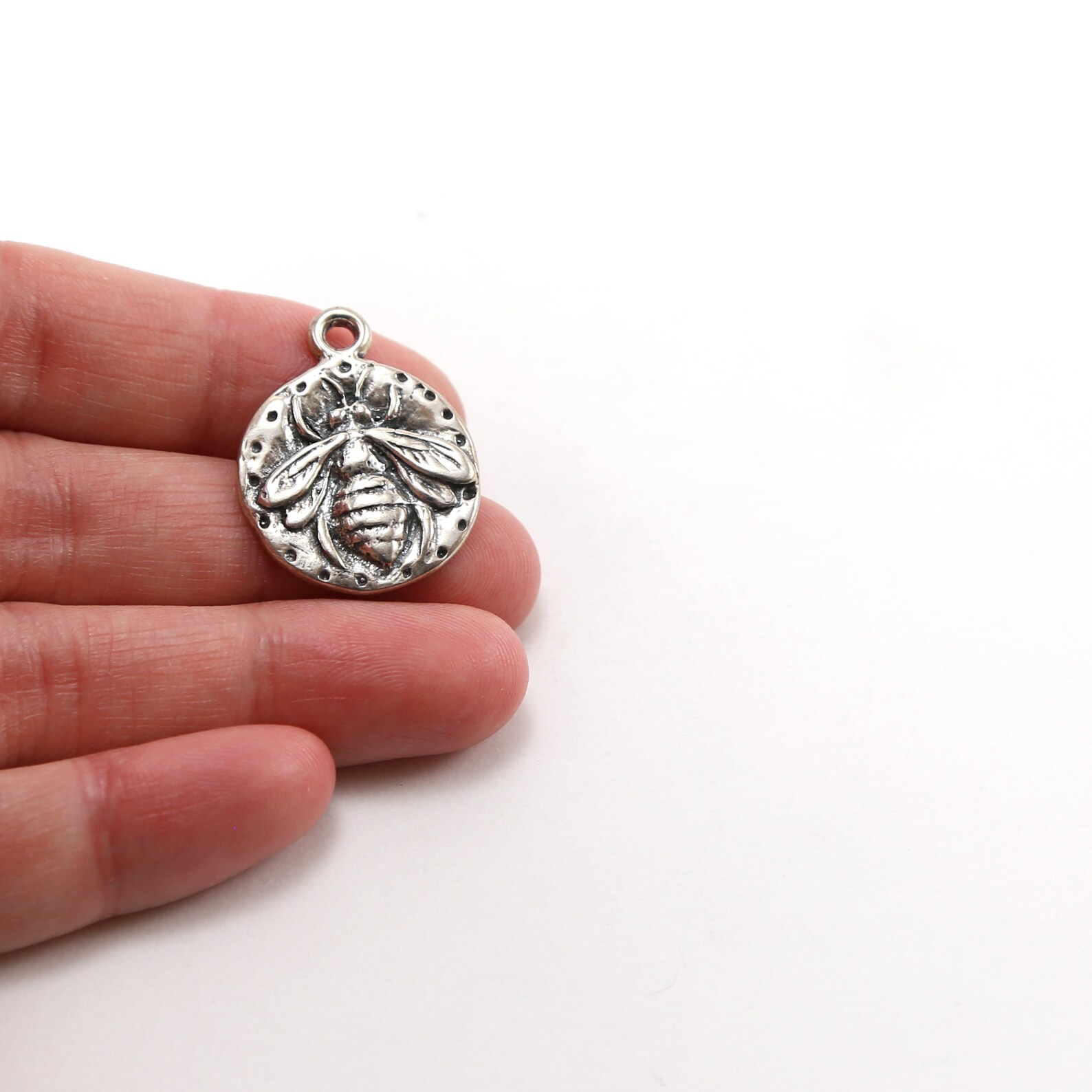 Large Honey Bee Sterling Silver Coin Medallion Charm Insect - Etsy