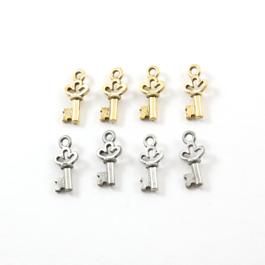 4 Pieces Tiny Small Pewter Three Loop Key Charm Best Friend Charm ...