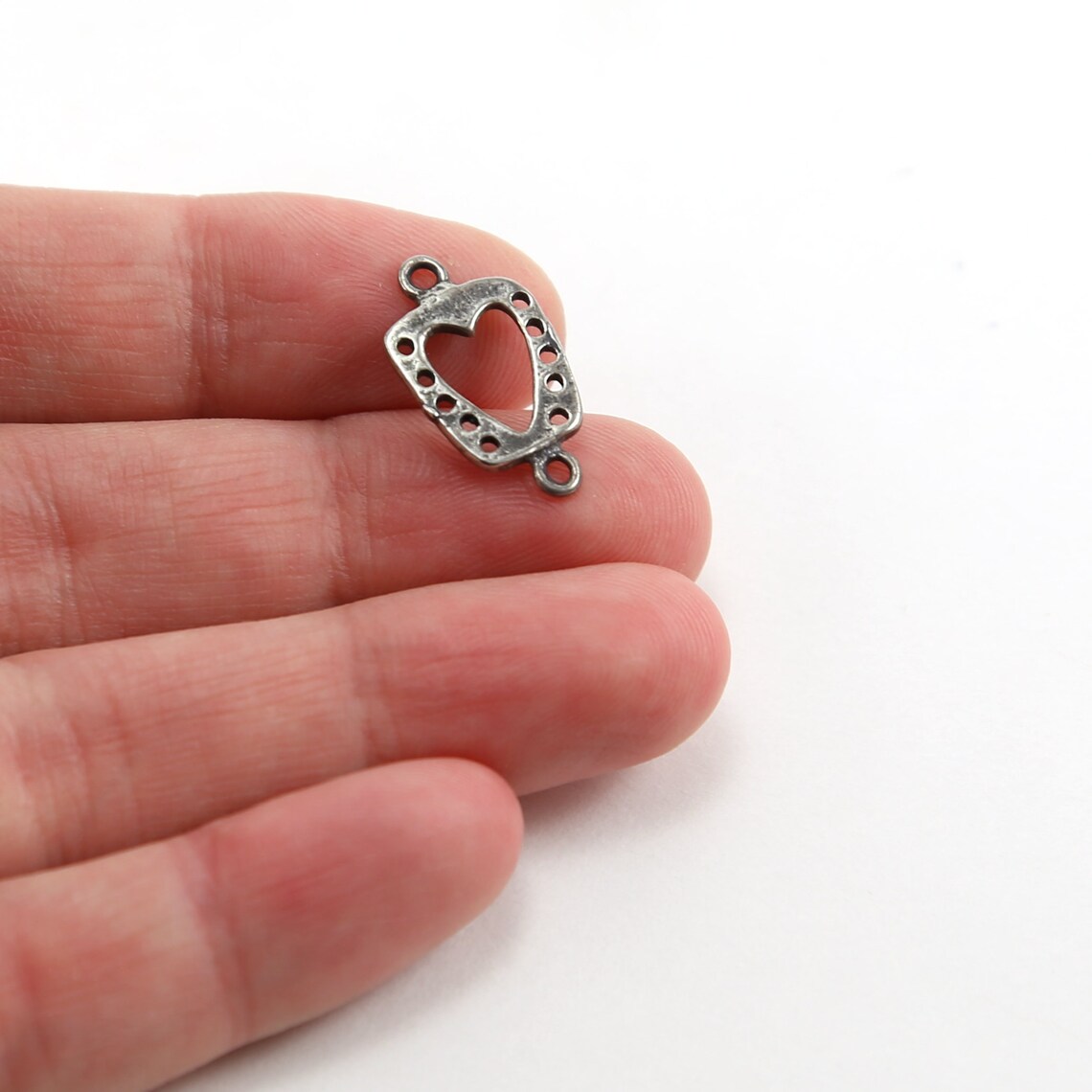 Whimsical Boxed Heart Cut Out Charm Connector in Sterling Silver Dainty ...