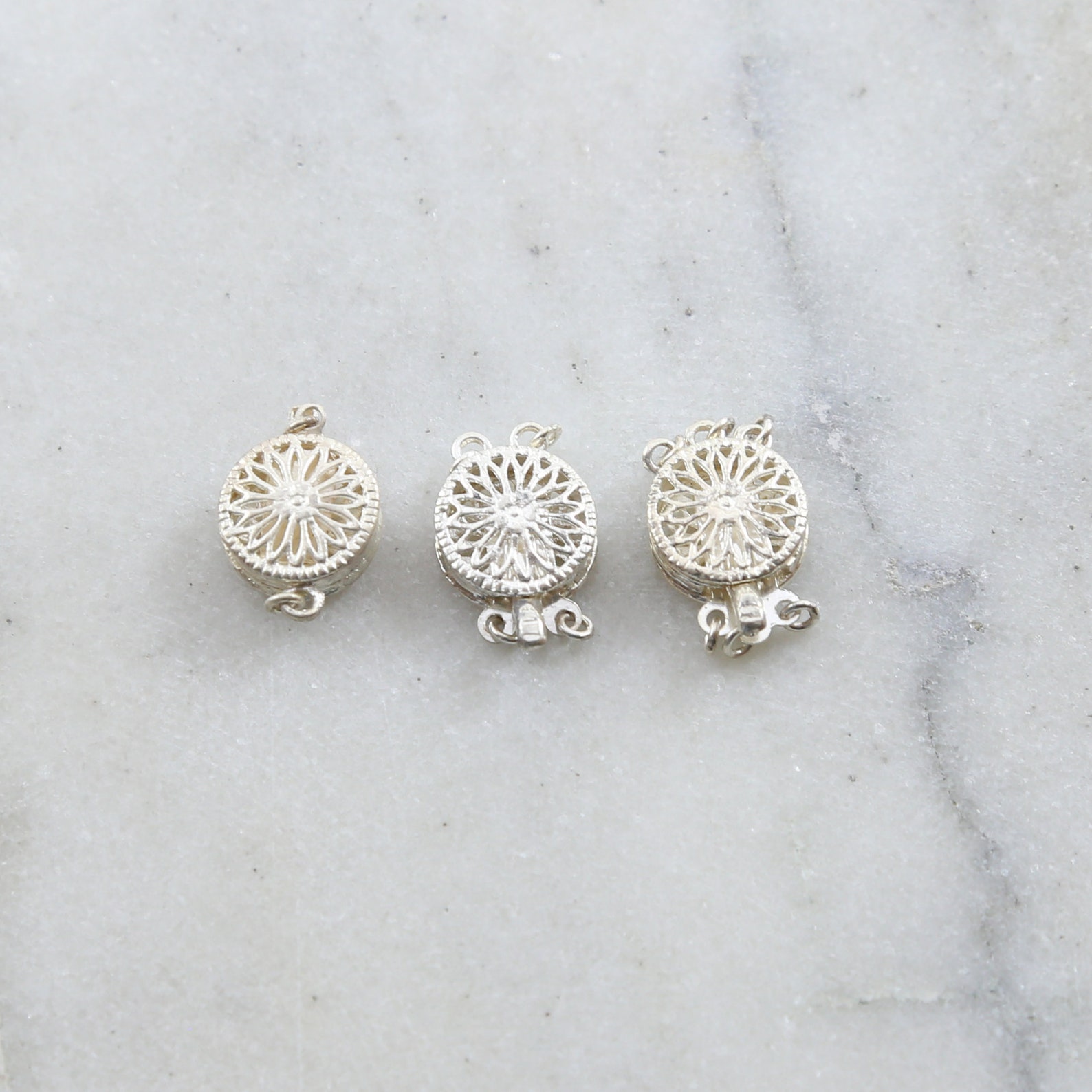 Single, Double, or Triple Strand Filigree Round Circle Clasp in ...