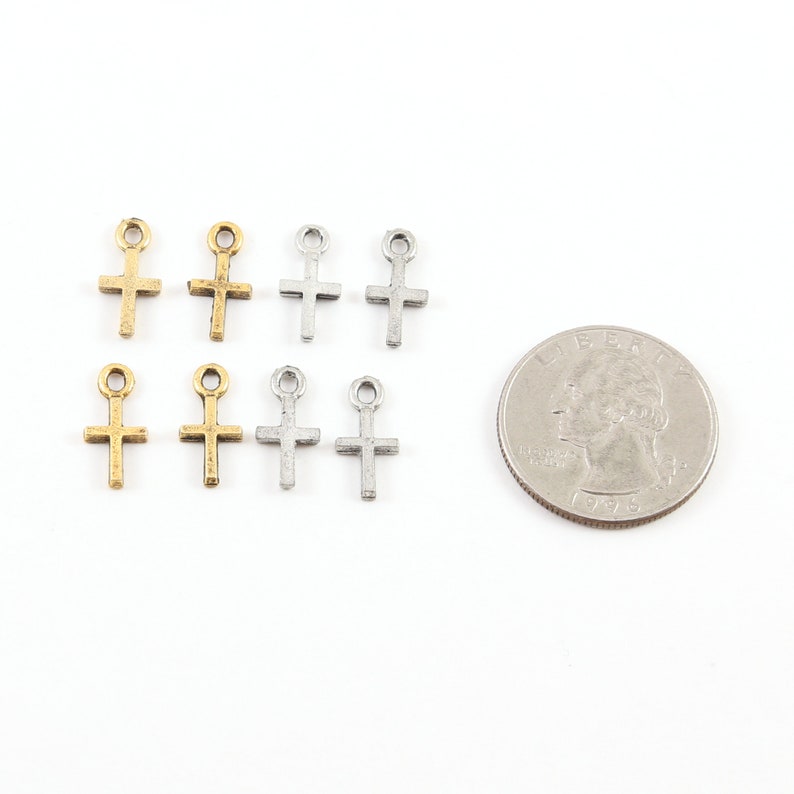 4 Pieces Tiny Simple Minimal Cross Pewter Base Metal Small Little ...