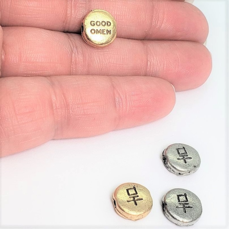 2 Pieces Chinese Good Omen Symbol Round Pewter Bead | Etsy