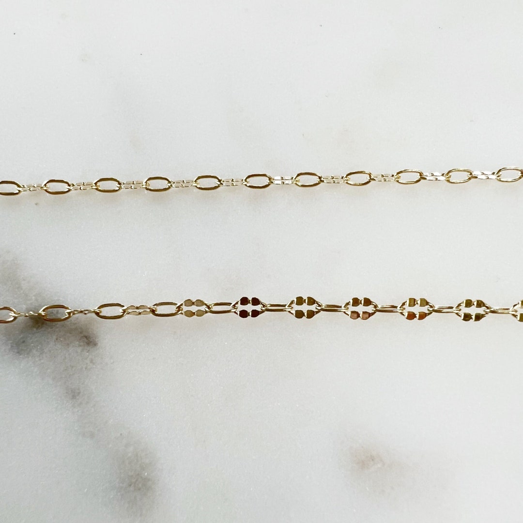 Fancy Dapped 14K Gold Filled Cable Drawn Link Chain Permanent Jewelry ...