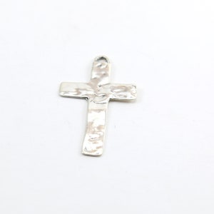 Sterling Silver Large Hammered Textured Flat Cross Charm Pendant ...