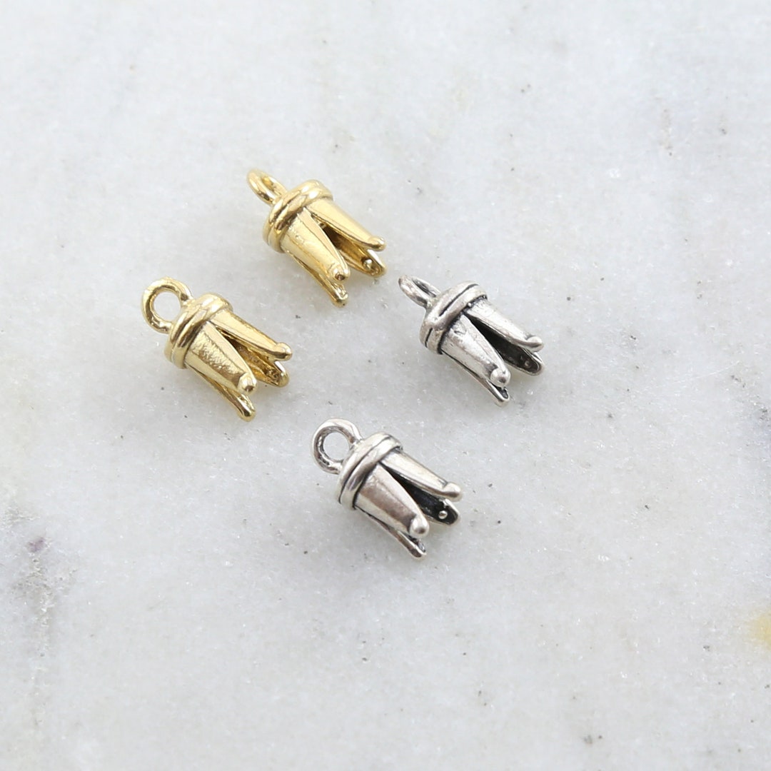 2 Pieces Sterling Silver or Vermeil Large 4 Prong Pinch Crimp End Caps ...