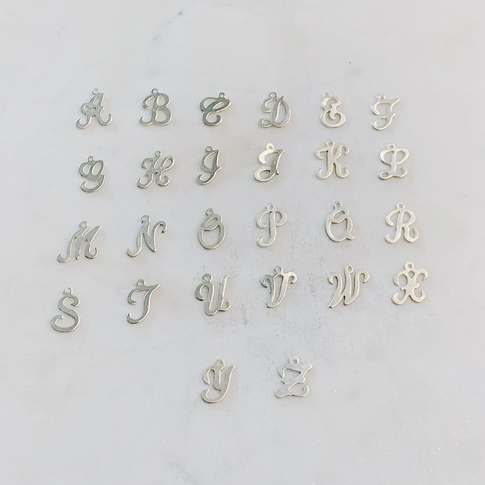 Sterling Silver Alphabet Script Letter Cut Out Charm Pendant Choose ...