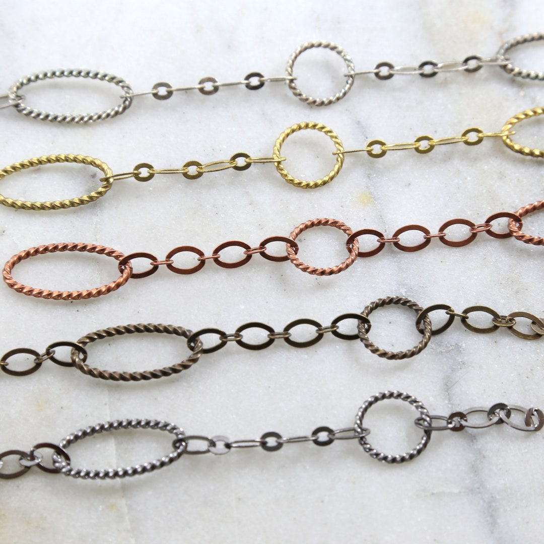 Base Metal Unique Textured Oval Circle and Flat Chain in 5 Finishes ...