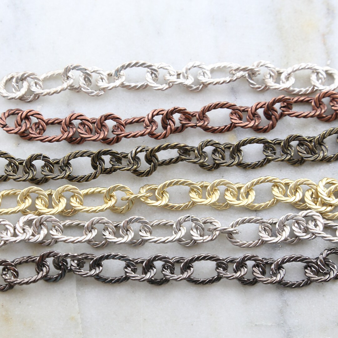 Base Metal Textured Rope Circle and Oval Chain in 6 Finishes / Chain by ...