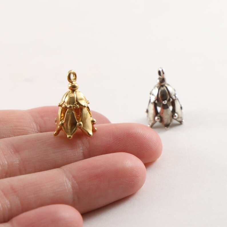 Ornate Bell Bead Cap Charm Pendant in Sterling Silver or Vermeil - Etsy