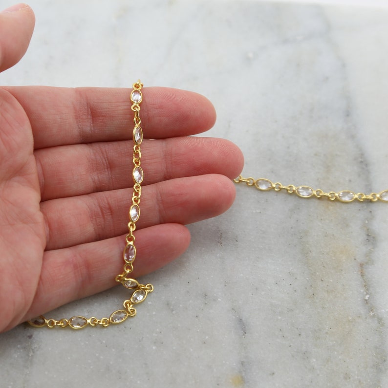 Oval CZ Cubic Zirconia Stone Link Chain in Gold Plated - Etsy