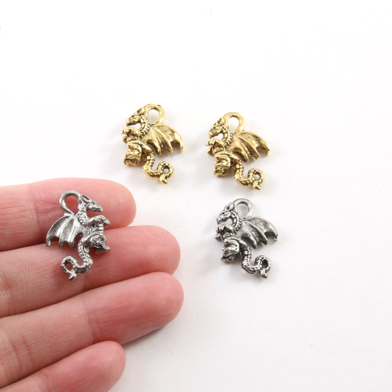 2 Pieces Pewter Small Dragon Charms Fantasy Medieval Magic | Etsy