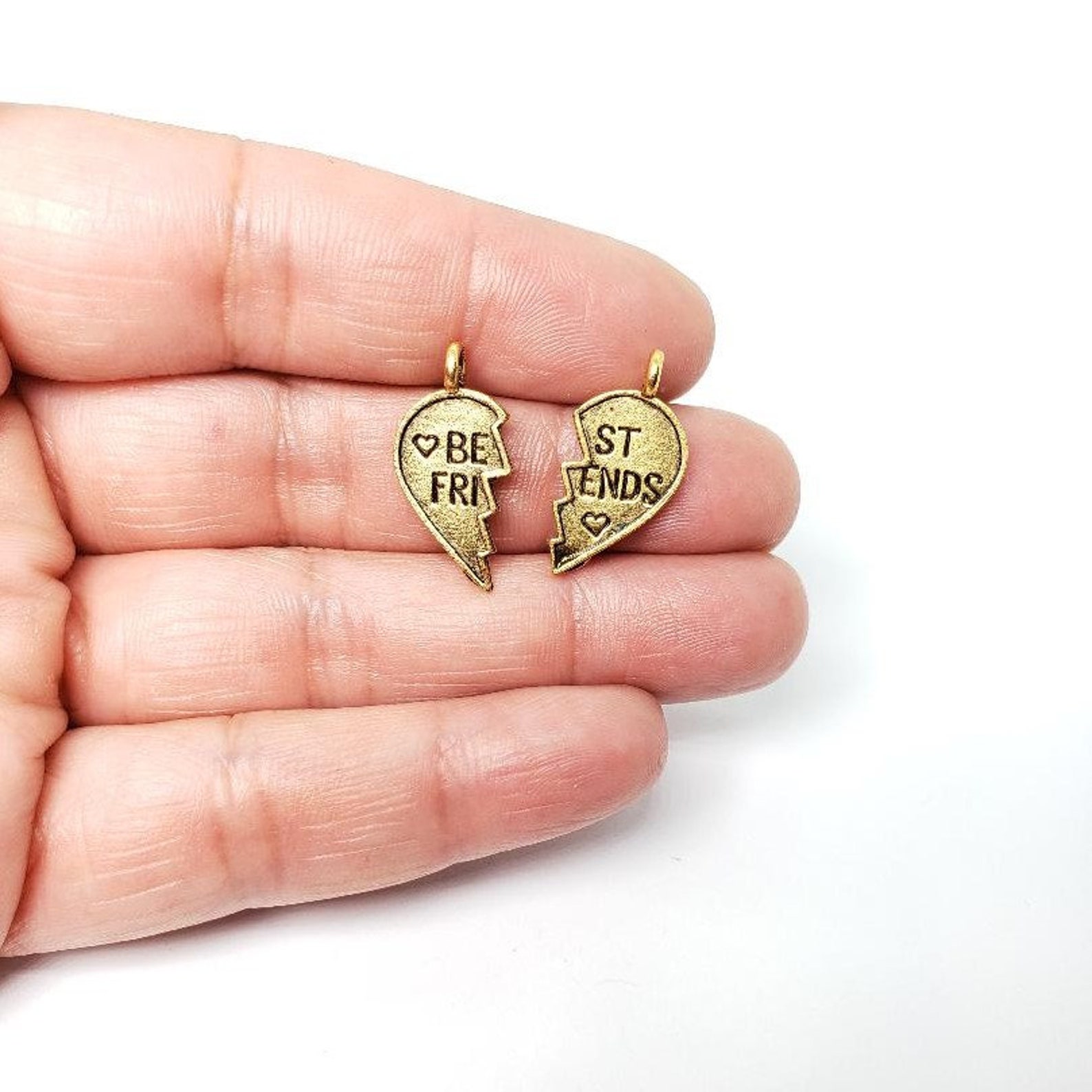 1 Pewter Set Best Friends Half Hearts Antique Gold Antique - Etsy