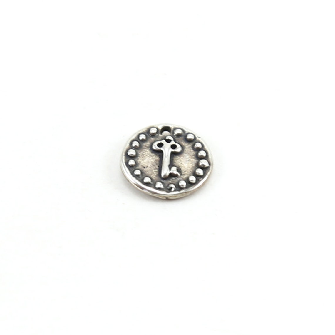 Vermeil or Sterling Silver Tiny Mini Key With Dots Circle Medallion ...