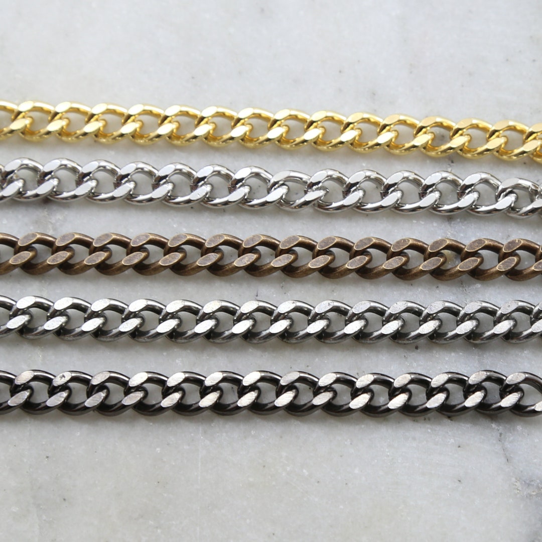 Base Metal Thick Gauge Faceted Diamond Cut Curb Chain in 5 Finishes ...