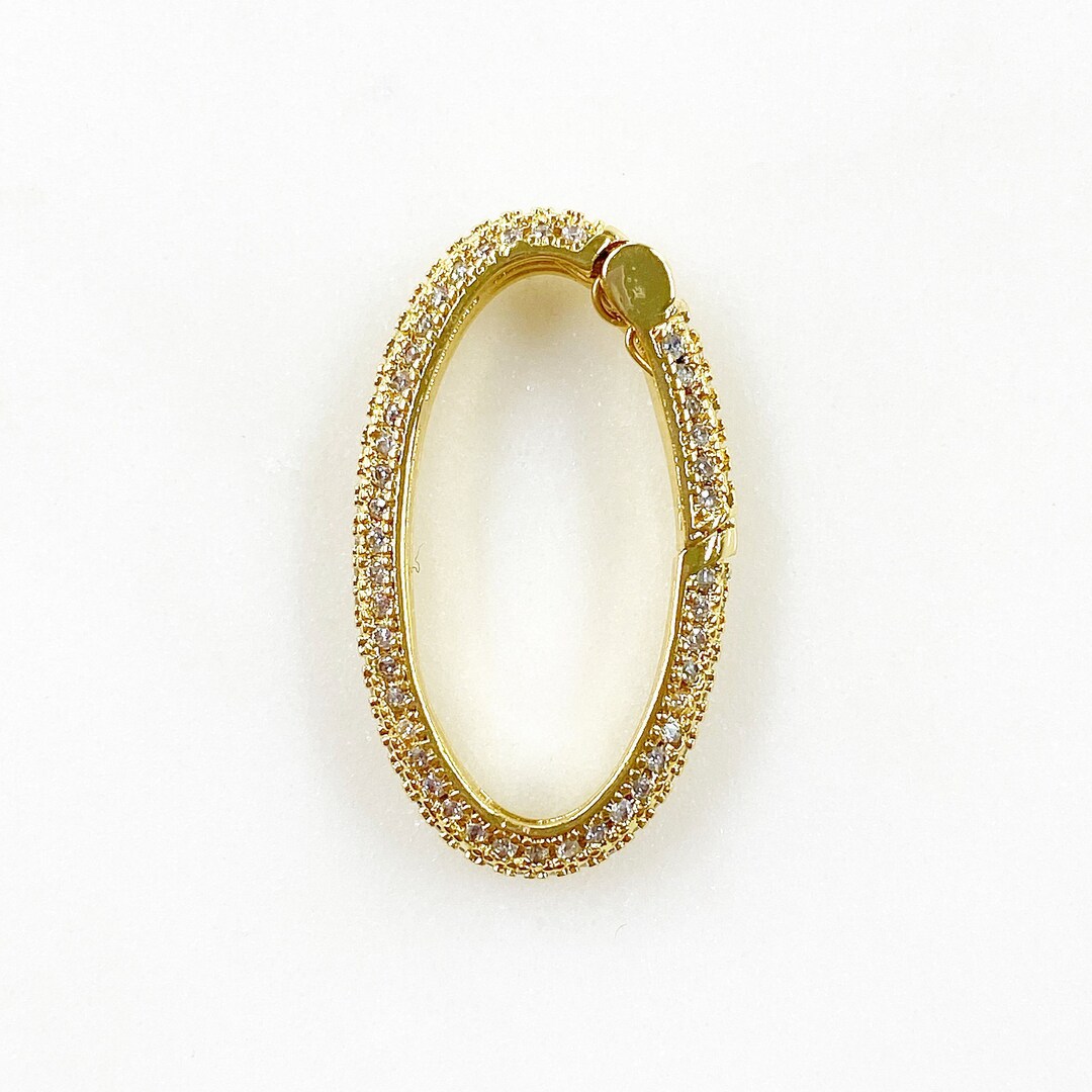 Oval Shaped CZ Covered Push Gate Clasp Gold Plated Unique Clasp - Etsy