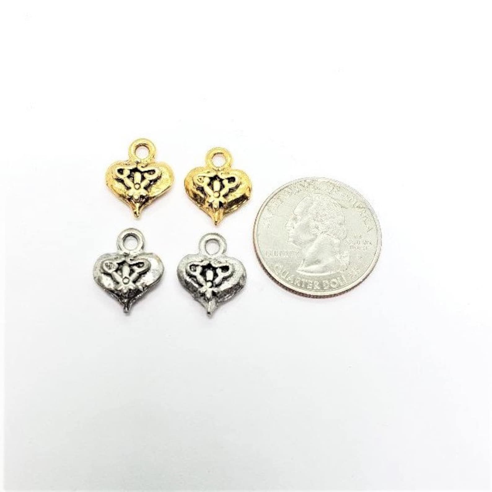 2 Pieces Pewter Heart With Flower Design Charms in Antique - Etsy