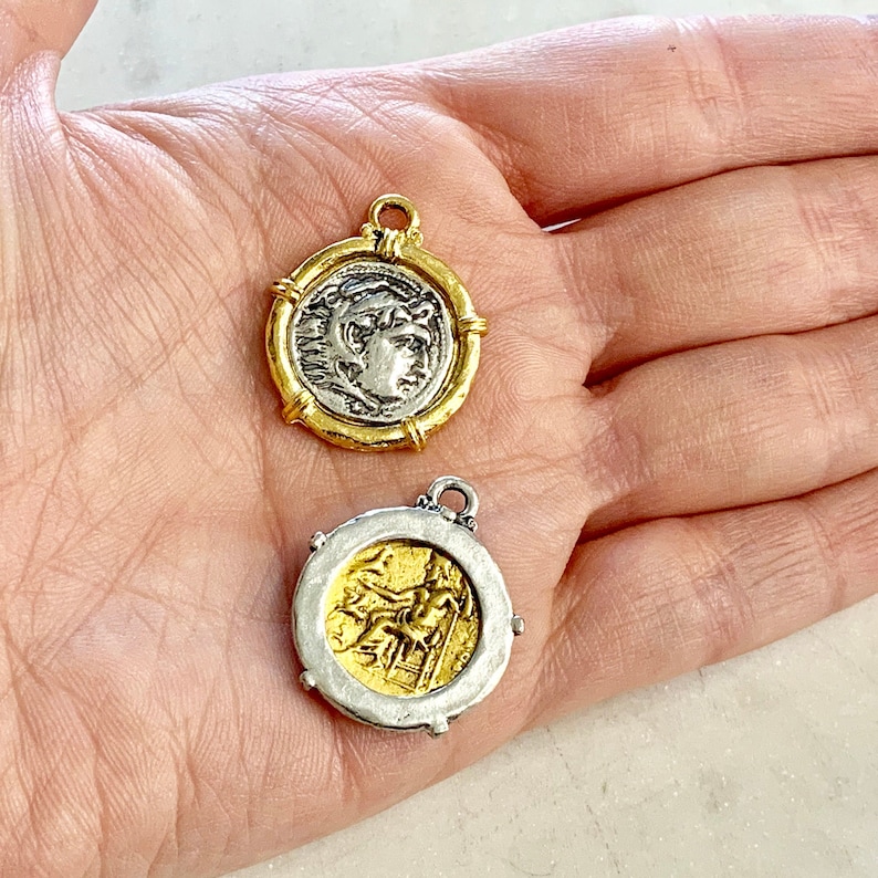 Unique Ancient Greek Coin Symbol Double Sided Sculpture Medallion Charm ...