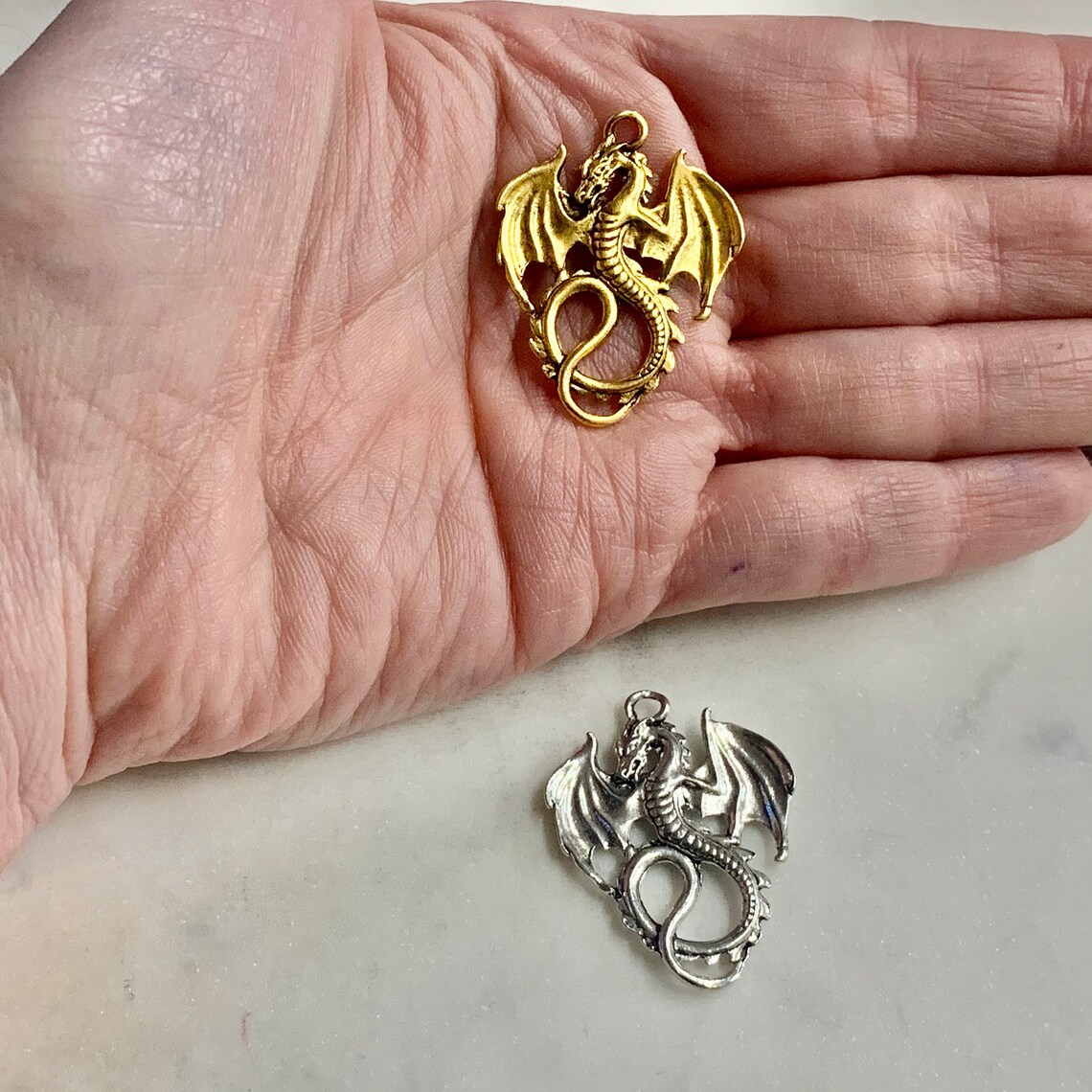 Pewter Flying Detailed Dragon Charm Fantasy Medieval Magic Mystical ...
