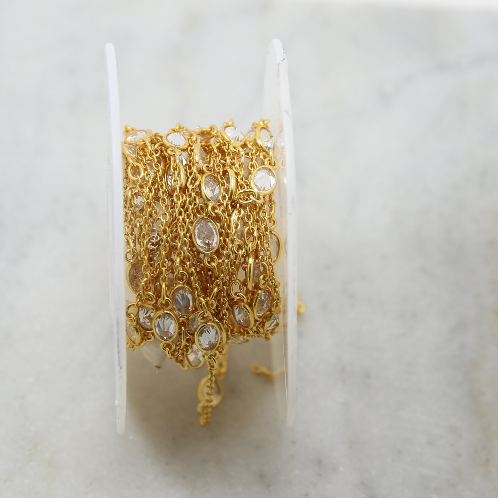 Tiny Oval CZ Cubic Zirconia Stone Link Chain in Gold Plated Vermeil or ...