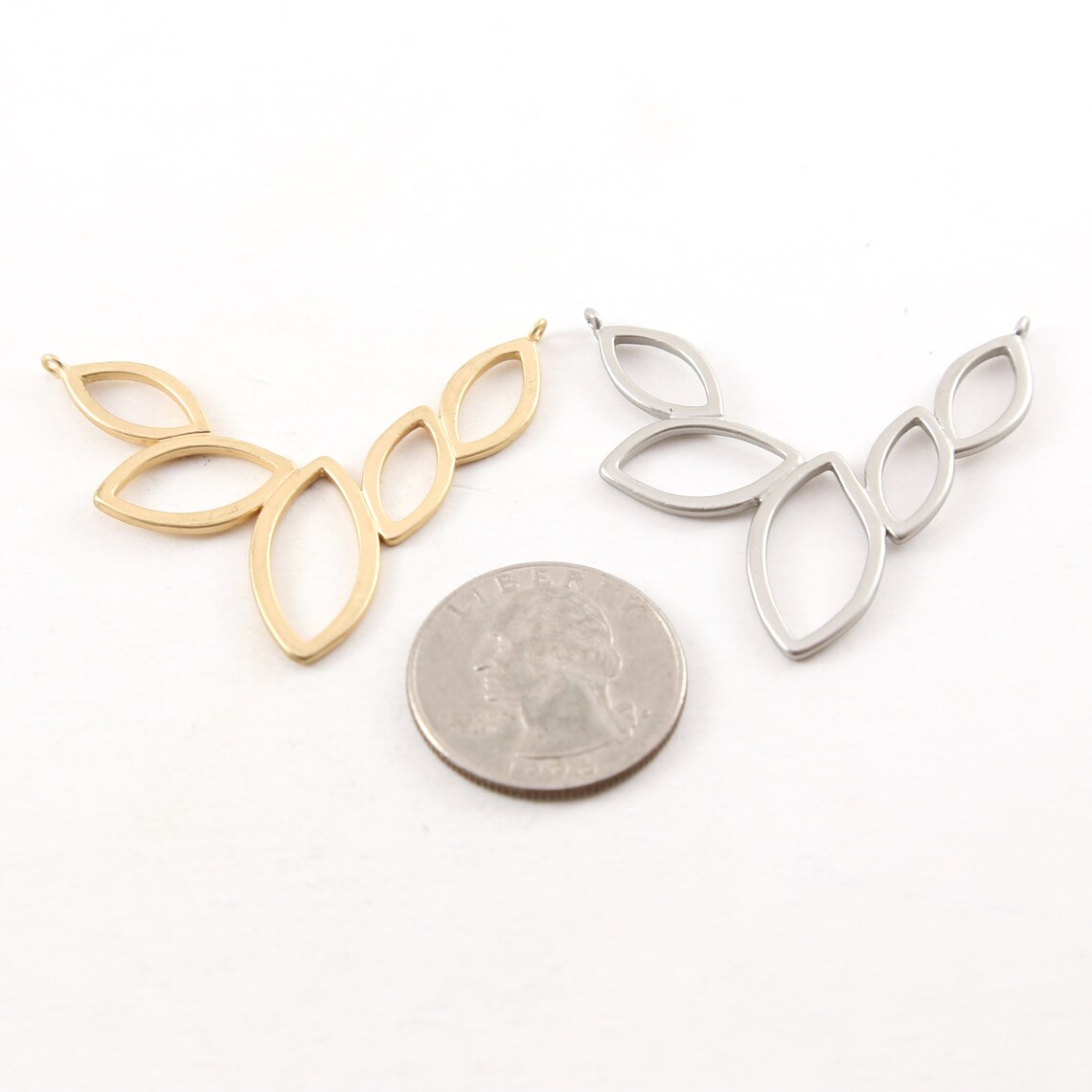 Large Connected Oval Leaf Connector Link Charm Pewter Metal Connector ...