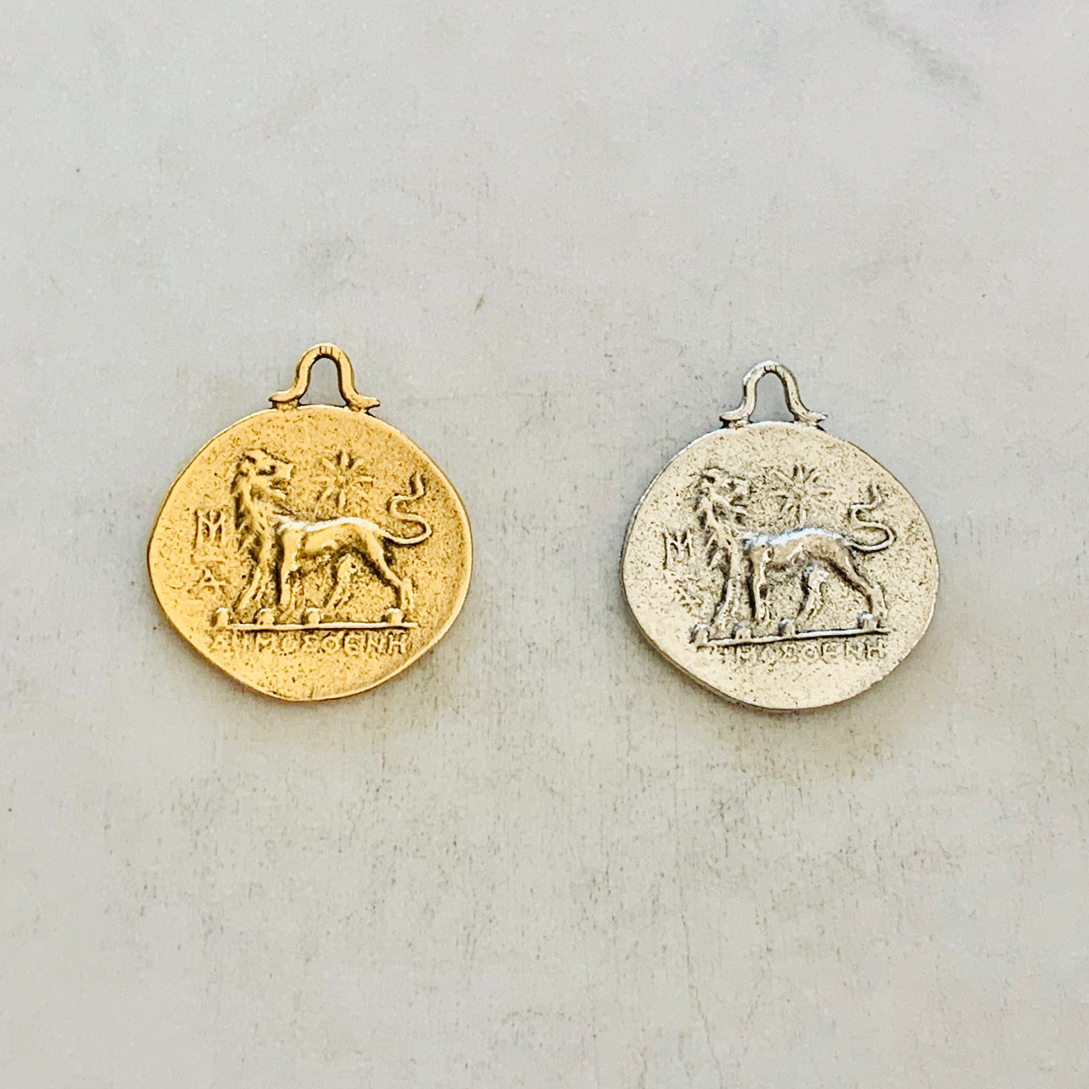 Ancient Greek Mythology Lion Symbol Double Sided Coin Medallion Charm ...