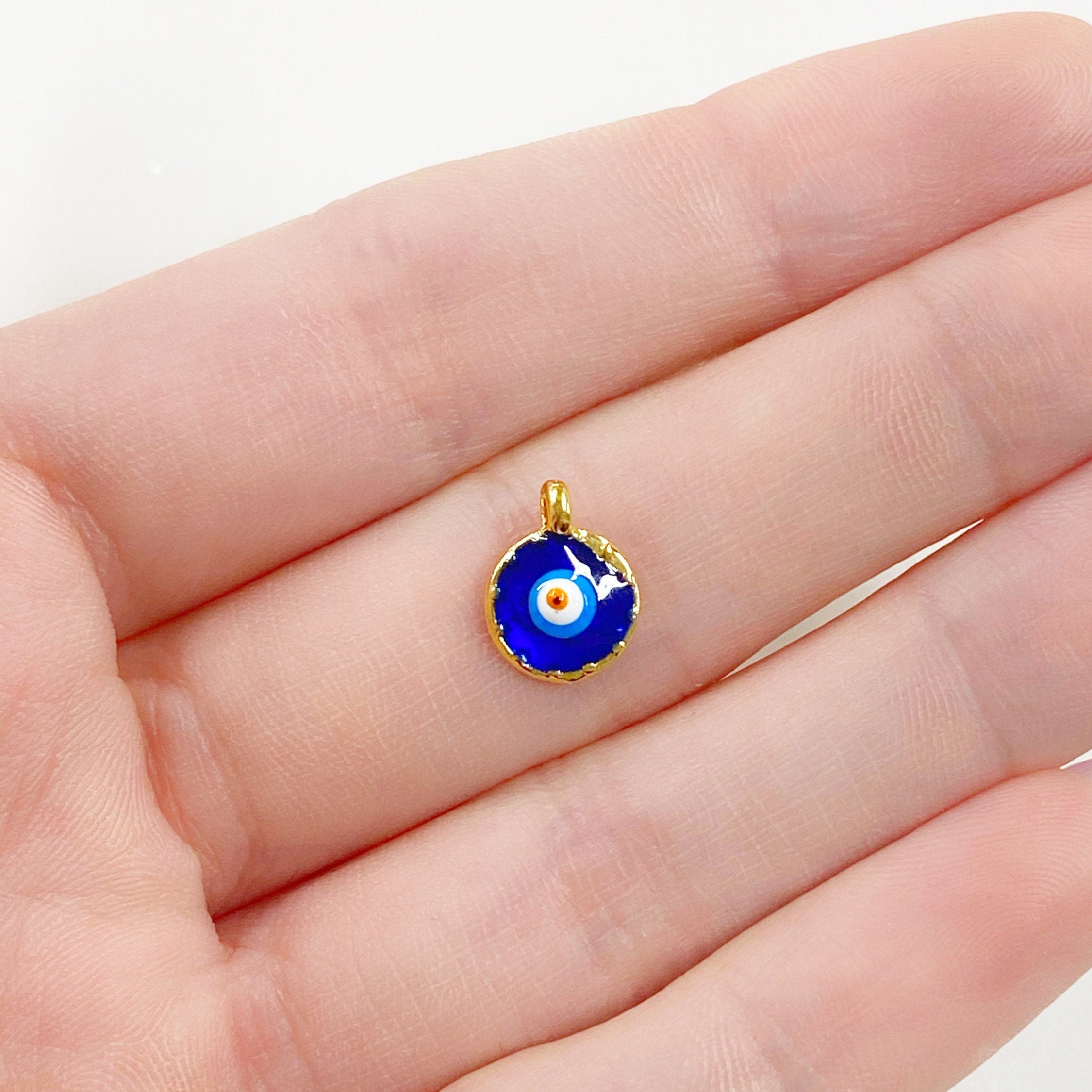 Classic Dark Blue Evil Eye Protection Charm Gold Plated Enamel - Etsy