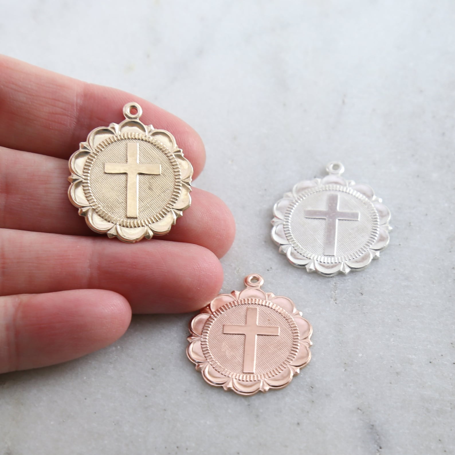 Large Cross Scalloped Edged Decorative Edge Round Coin - Etsy