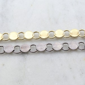 Base Metal Flat 9mm Circle Open Link Chain in Shiny Gold, Antique ...