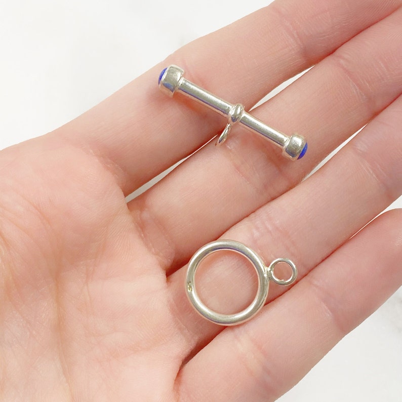 Large Sterling Silver Toggle Bar With Semi Precious Stone Ends Necklace ...