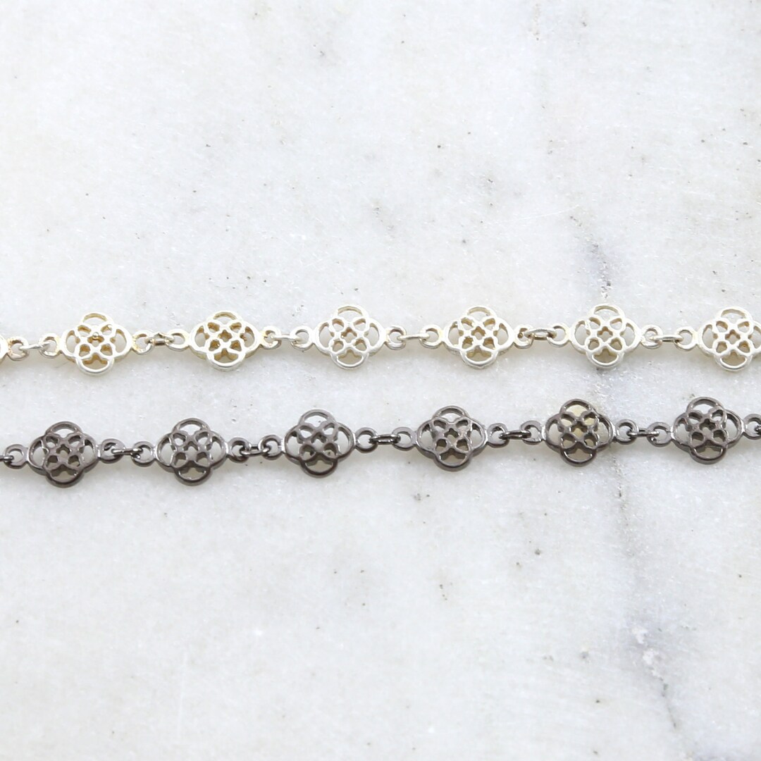 Base Metal Clover Flower Design Chain in Antique Silver, Gunmetal ...