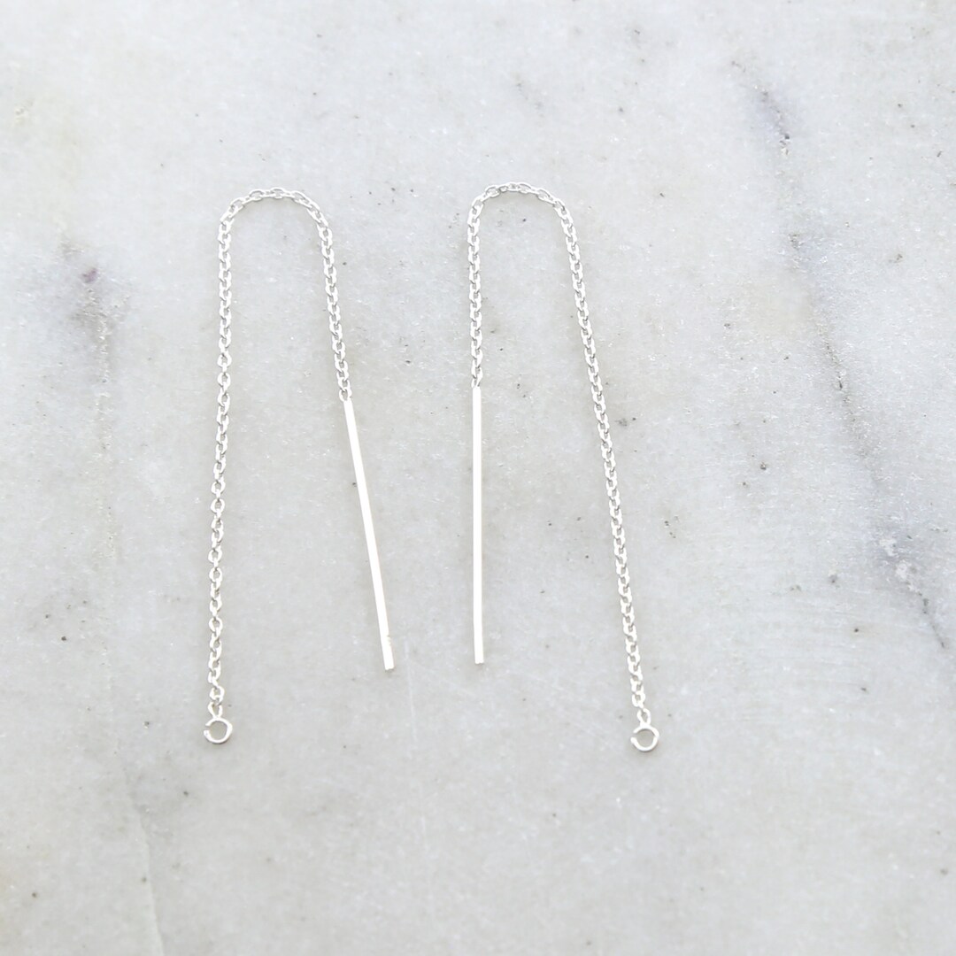 1 Pair Long Sterling Silver 3 Inch Chain Threader Dangle Earring Hook ...