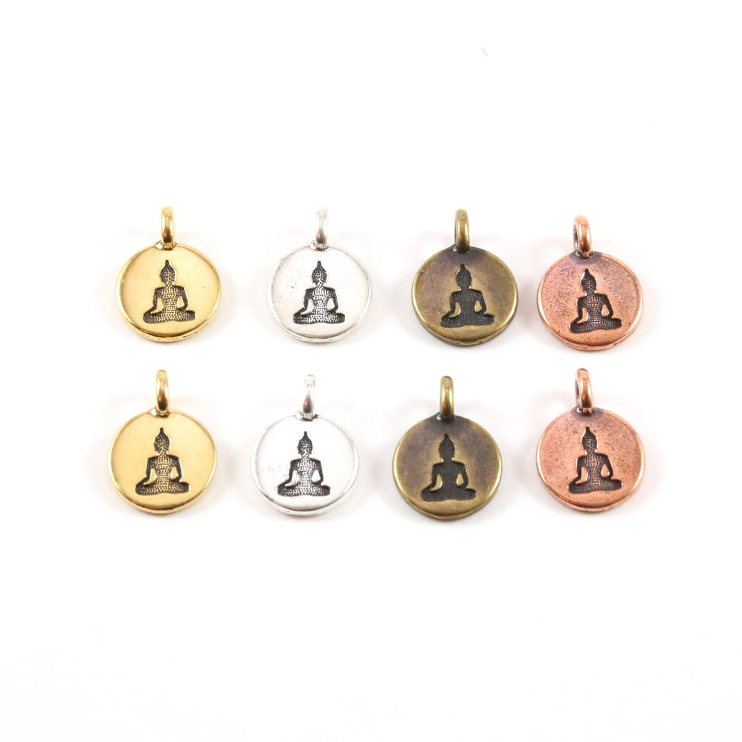 2 Pieces Buddha Stamped Embossed Coin With Bail Pewter Base Metal Charm ...