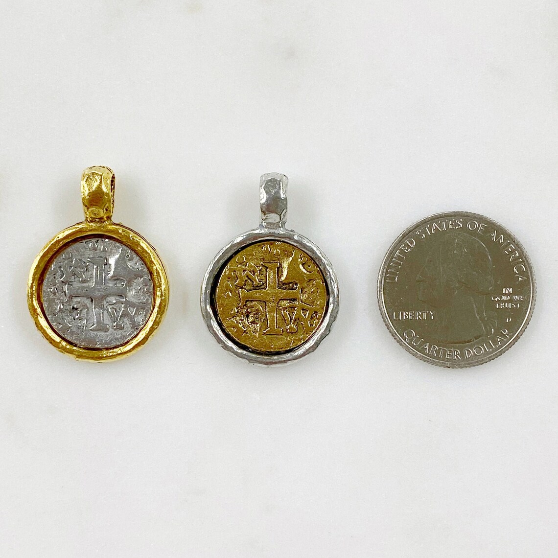 Medieval Double Sided Cross Coin Pendant Charm Pewter Base Metal Silver ...
