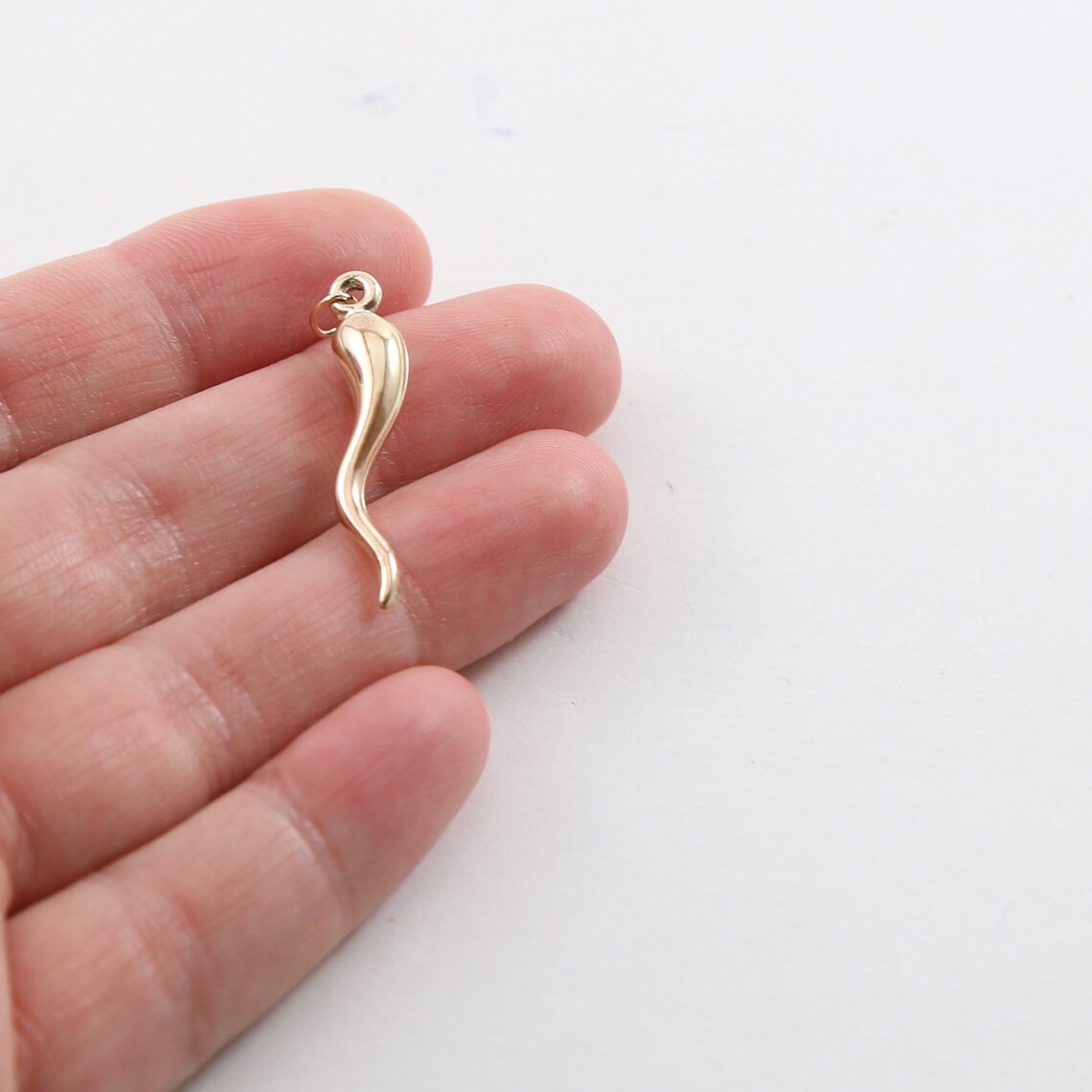 Large Italian Horn Cornicello Charm Good Luck Protector Charm in 14K ...