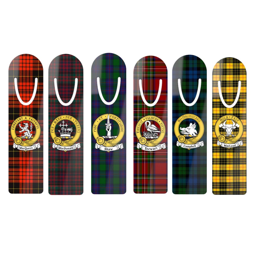 Custom Scottish Clan Badge Bookmark, Personalized Family Tartan Thin ...