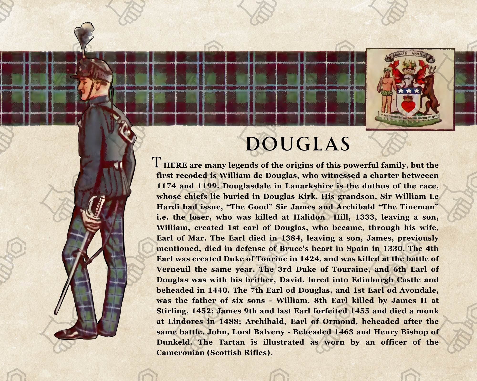 Clan Douglas Scottish Clan Wall Art Print Vintage Scottish History ...