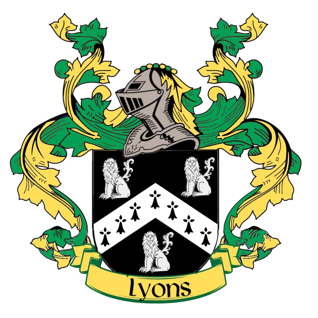 Custom Order LYONS Family Coat of Arms Pint Glass in Color, Name on Top ...