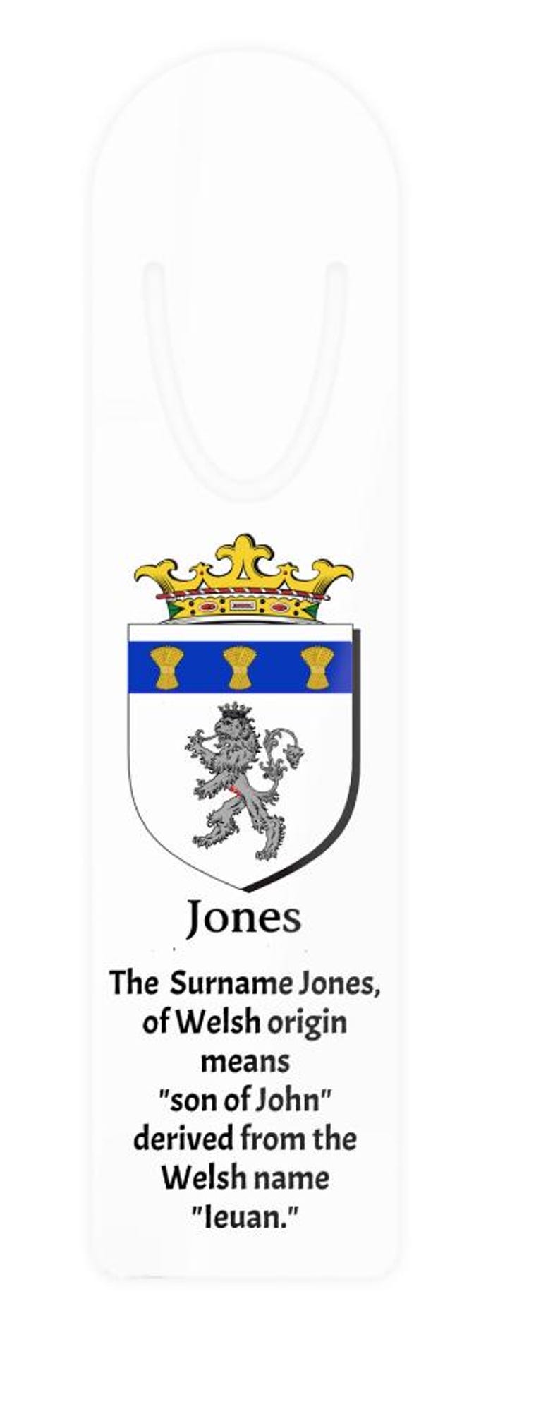 Custom Family Crest Bookmark, Welsh Jones, Personalized Coat of Arms ...