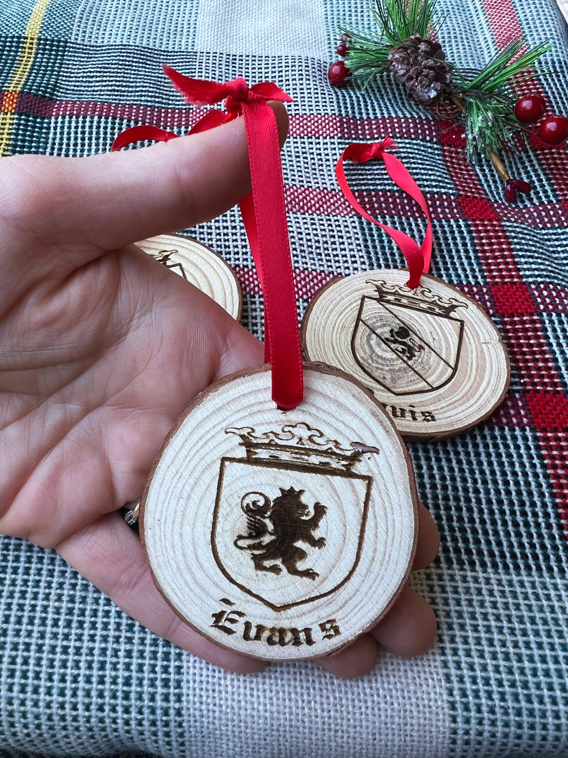 Custom Family Crest Christmas Ornament, Coat of Arms Wood Slice ...