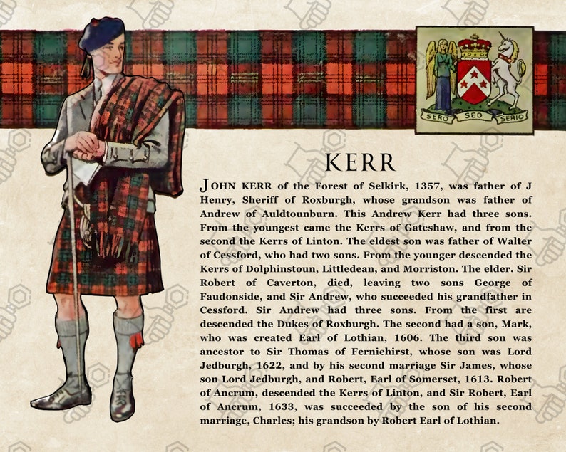 Clan Kerr Scottish Clan Wall Art Print Vintage Scottish History Poster ...