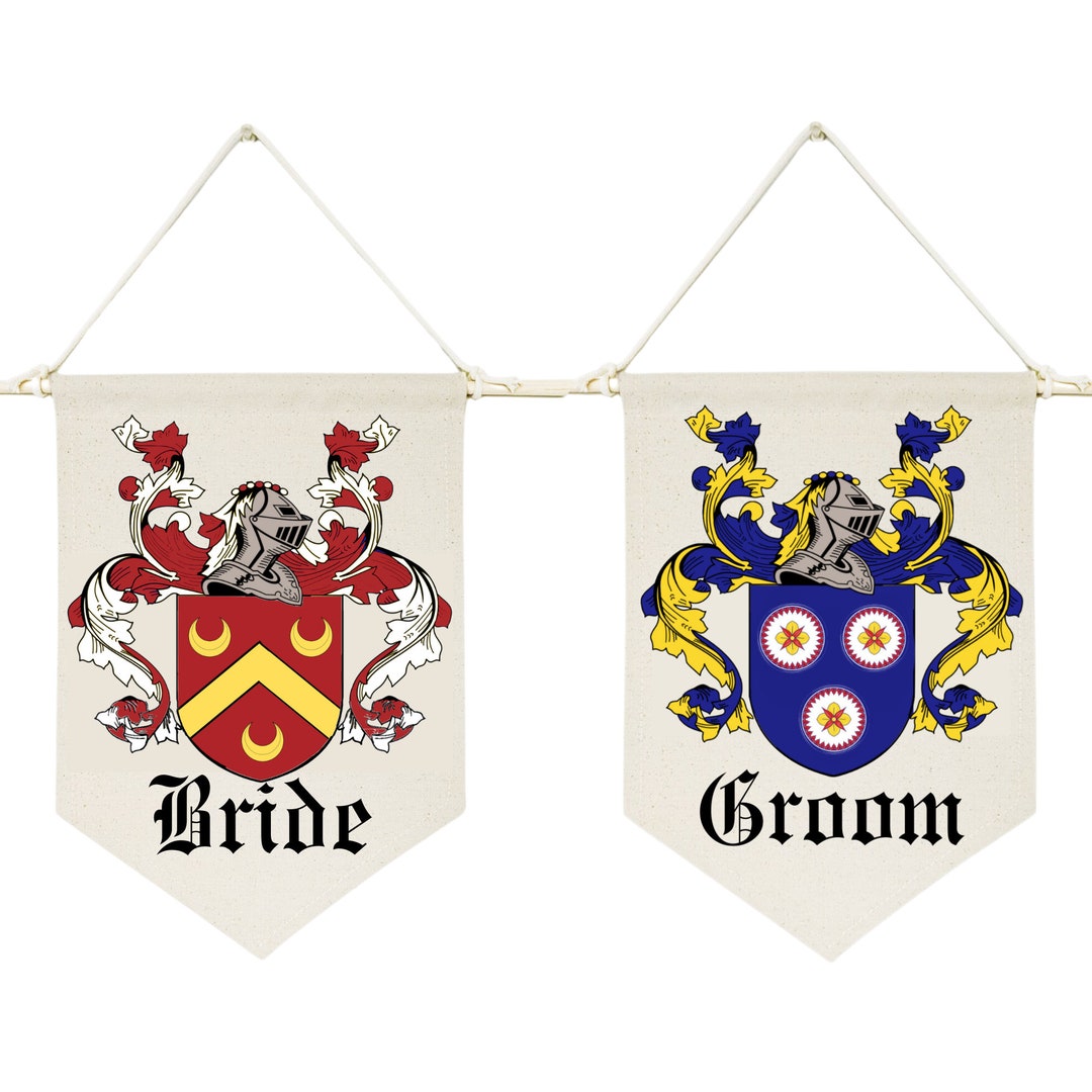 Personalized Set of 2 Coat of Arms Hanging Wall Canvas Banners Family ...