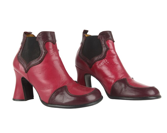 90's SHELLYS BOOTS / Red / Vintage Boots / 90's / Booties / Block Heel ...