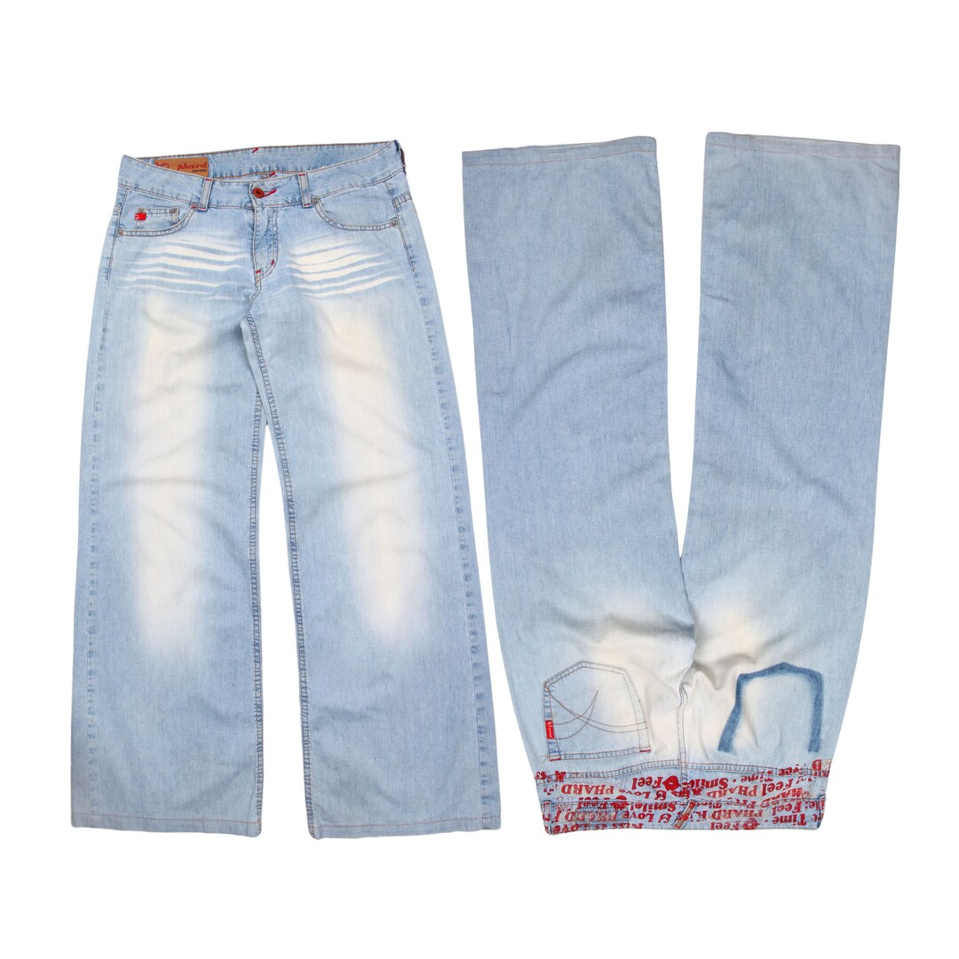 Phard Light Washed Cropped 2000s Vintage Jeans With Red - Etsy