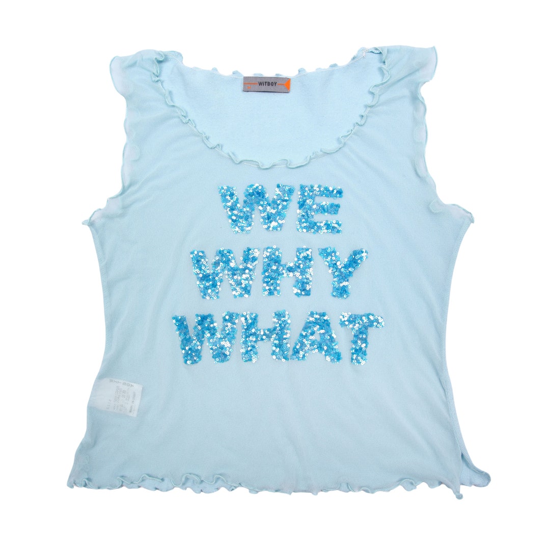 Lightblue 2000s Vintage Mesh Top With Fun Statement / Double Layered ...