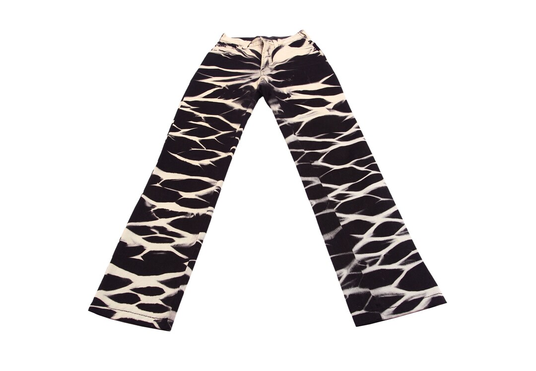 90s Versace Jeans Couture Denim Jean Trousers / Black & White Tie-dye ...